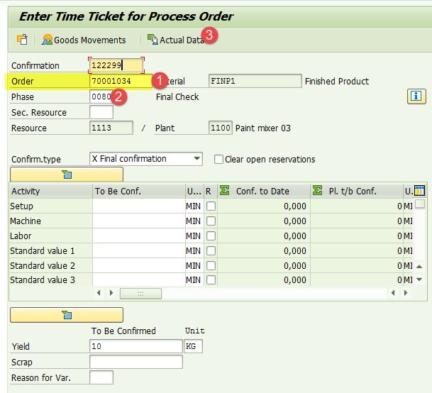 Milestone Confirmation of the Process Order with Multiple Operations ...