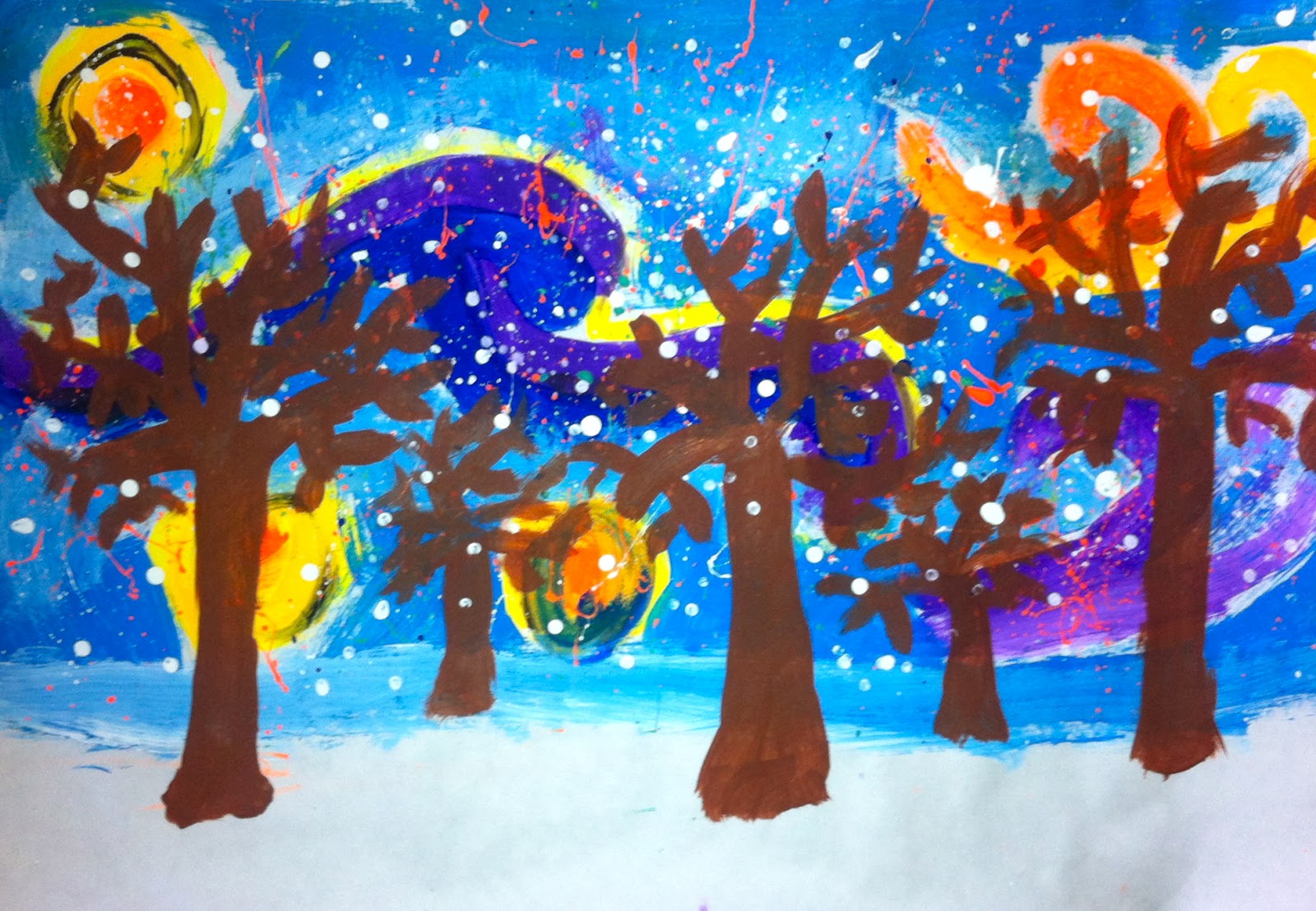 Expression of Imagination: Van gogh Inspired Winter Trees by Seventh Grade
