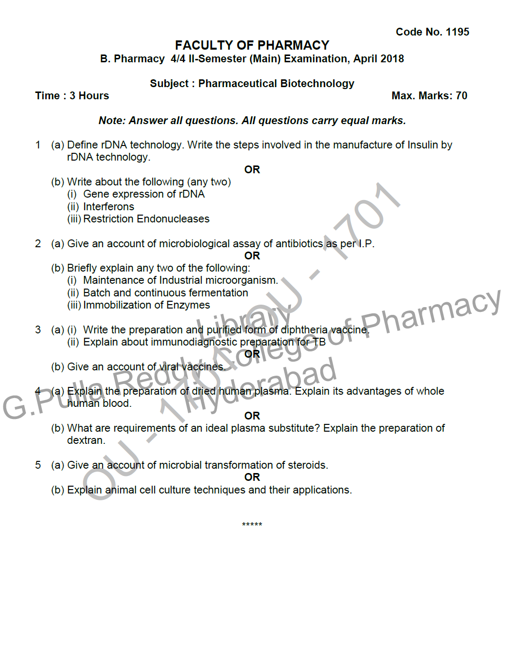 Osmania University B. Pharmacy 4/4 II - Semester (Main) Subject ...