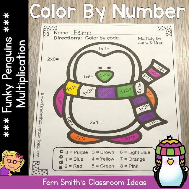 WINTER COLOR BY NUMBER FUNKY PENGUINS ADDITION, SUBTRACTION ...