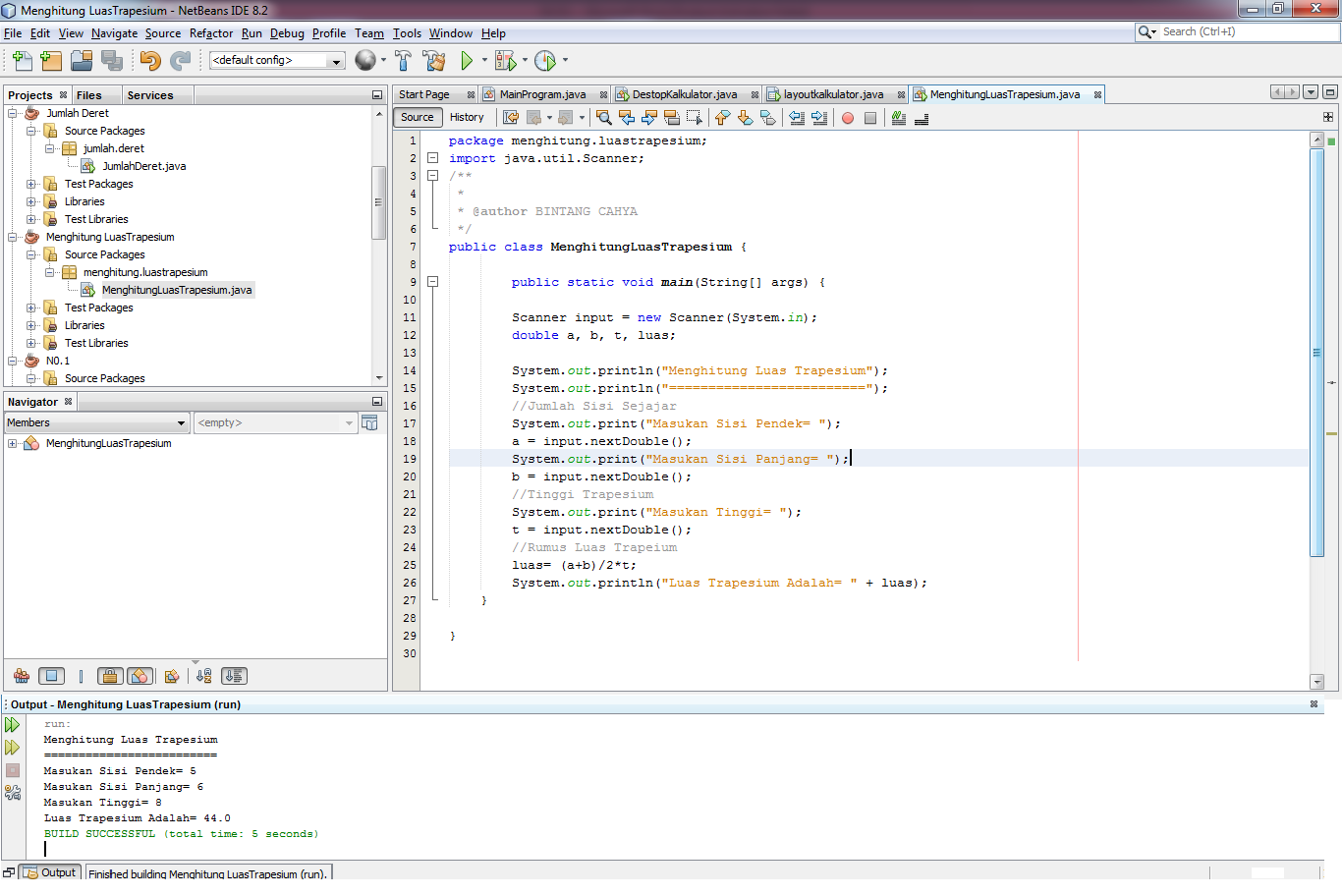 Program Java Menghitung Luas Trapesium Menggunakan Aplikasi NetBeans