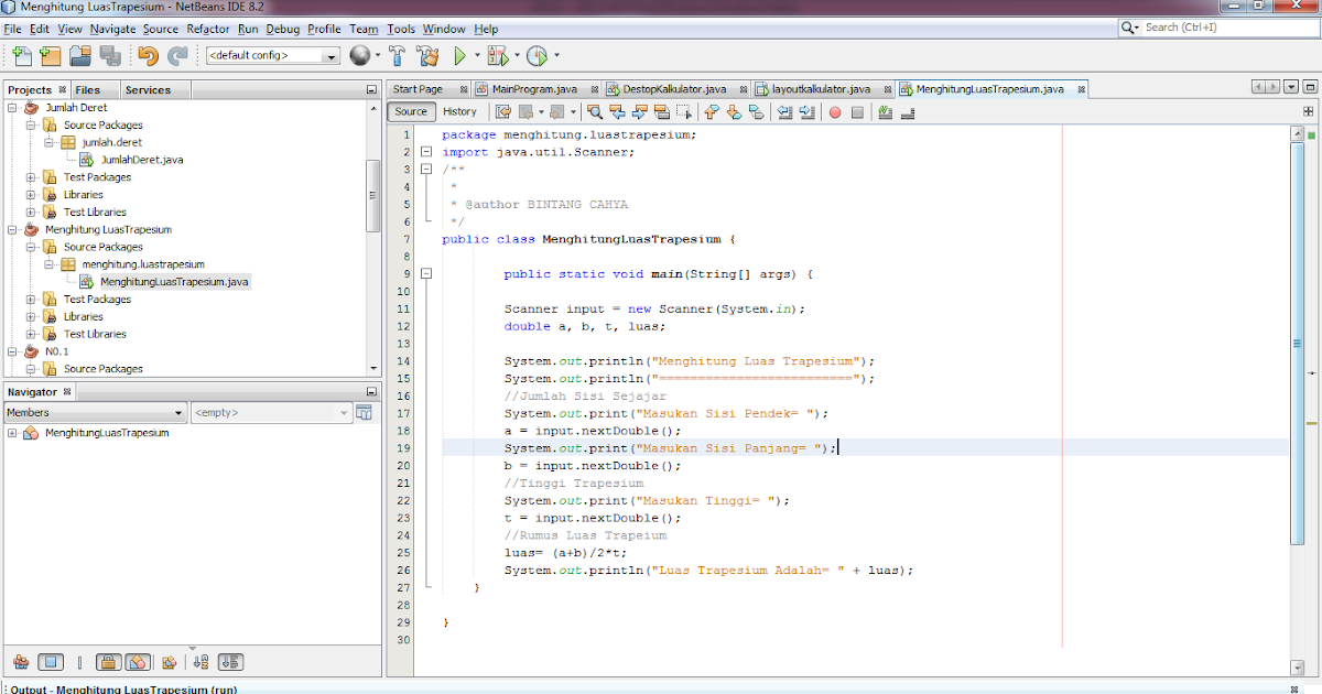 Program Java Menghitung Luas Trapesium Menggunakan Aplikasi NetBeans