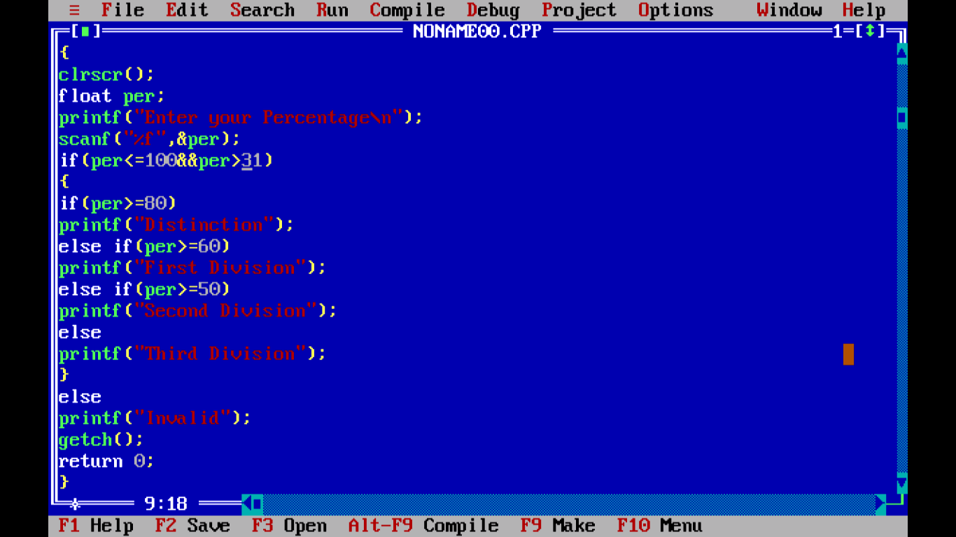 Program to print division of a person.[Note: A person gets Distinction ...
