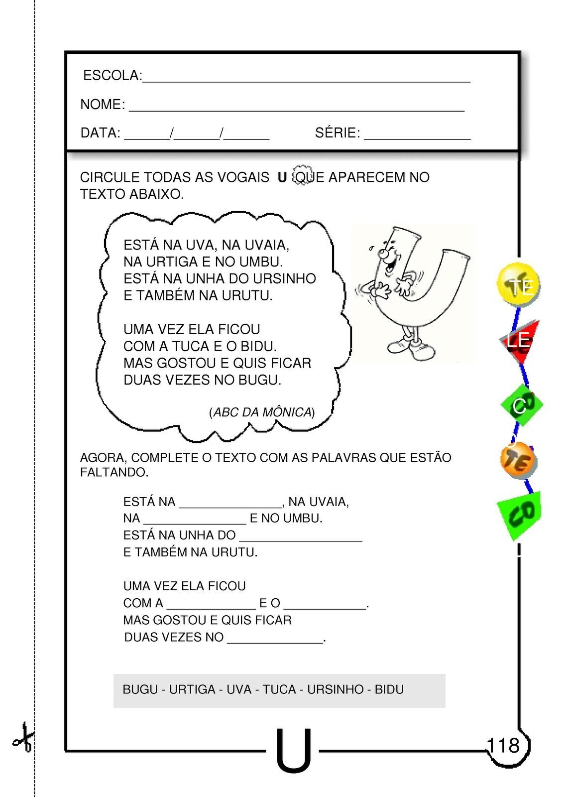 Atividades com a vogal U - atividades com vogais-ESPAÇO EDUCAR