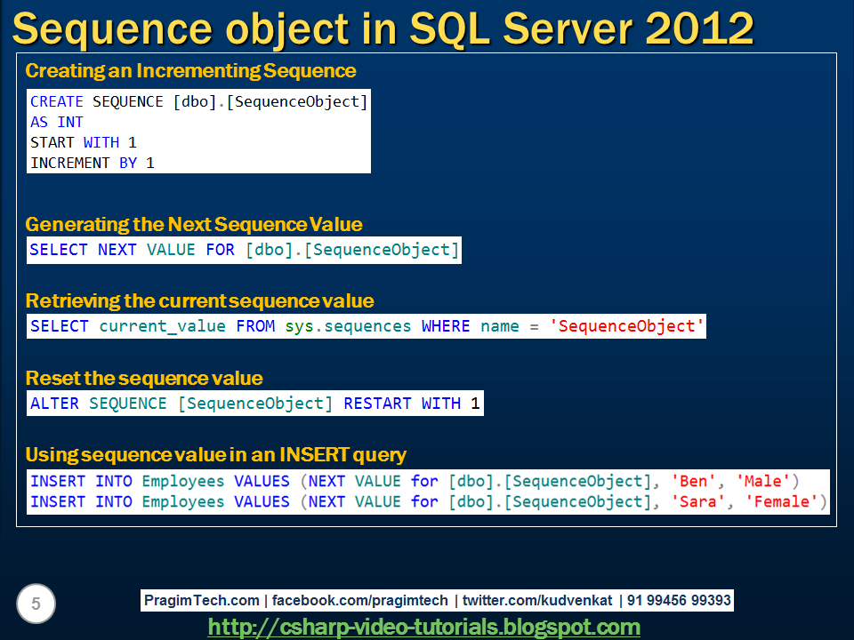 Sql Server Net And C Video Tutorial Sequence Object In Sql Server 2012