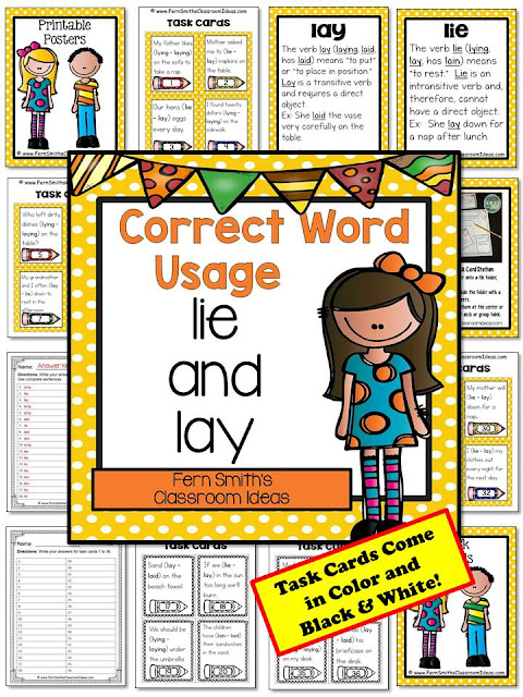 Correct Word Usage - Task Cards - Lie and Lay - Fern Smith's Classroom ...