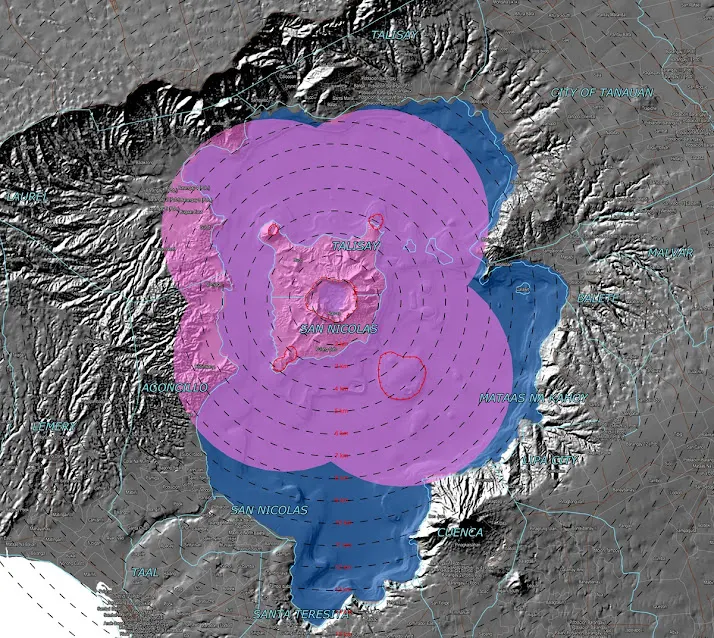 Taal Volcano Eruption Worse Case Hazard Maps from PHIVOLCS - Batangas History, Culture and Folklore