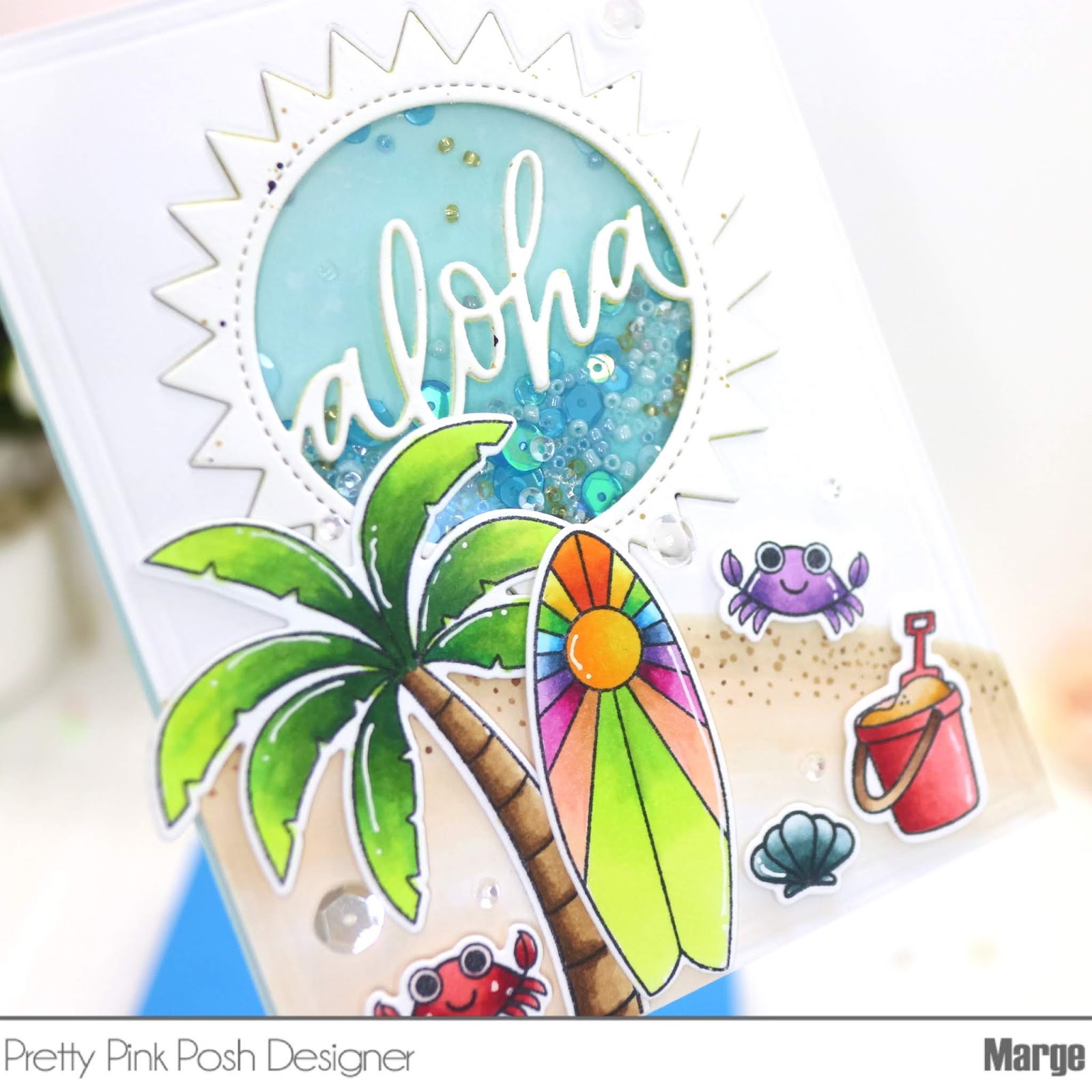 Marge Crafts: Pretty Pink Posh Summer Theme Card 1- Aloha Shaker