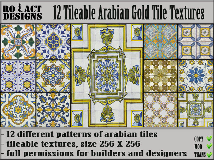 Ro!Act Designs: Ro!Act Designs 12 Tileable Arabian Gold Tile Textures