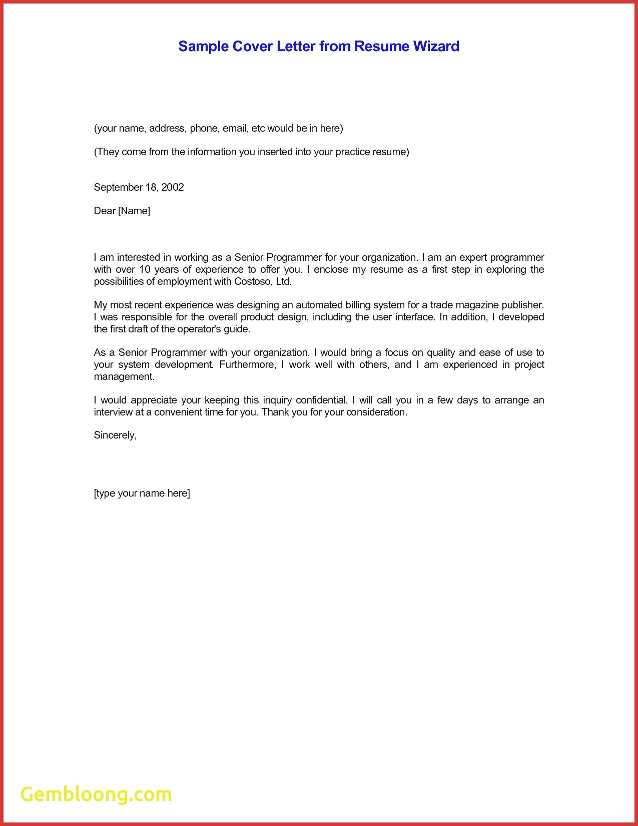 Email Letter Template ~ Resume Letter
