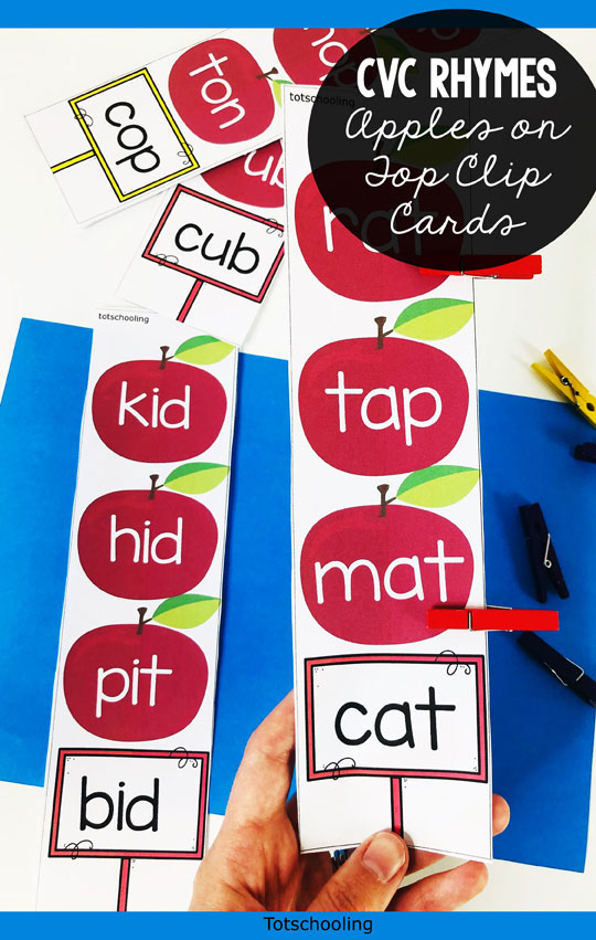 Apples Up On Top Rhyming Clip Cards | Totschooling - Toddler, Preschool ...
