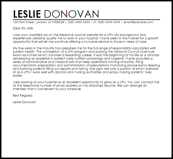 Lpn Cover Letter Examples ~ Resume Letter