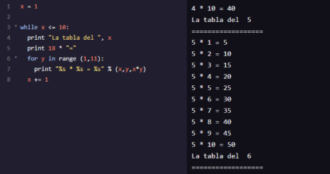 Ejercicio Python: tablas de multiplicar