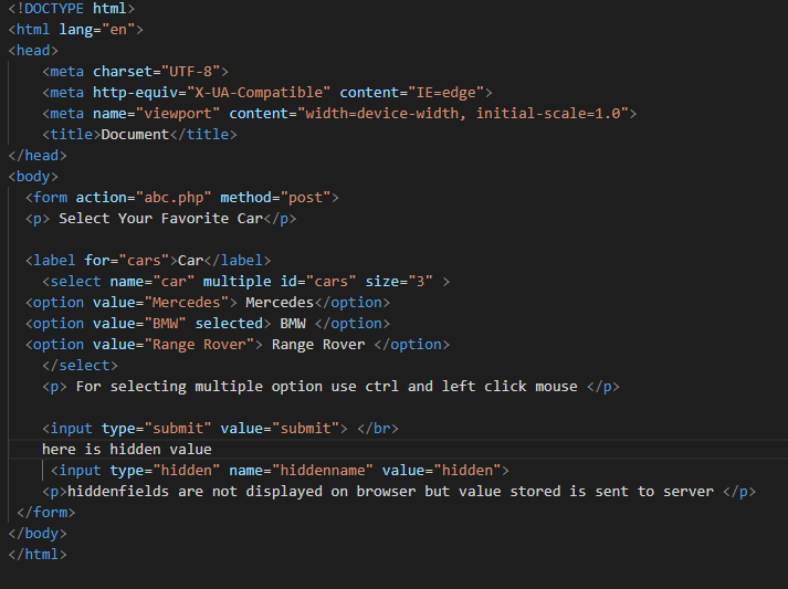 Forms in HTML (Select, Label and Hidden Tags)