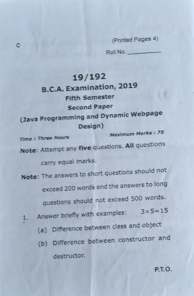 MGKVP BCA QUESTION PAPERS 2019 ( I III V ) SEM