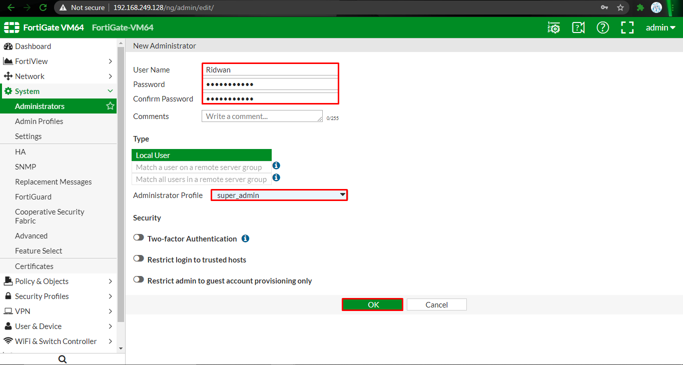 Cara membuat User Login di FortiGate VM64