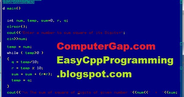 C Program Calculate Sum Of Squares Of Digits Of Given Number ~ C