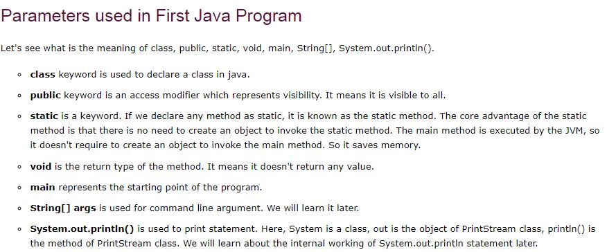 Parameters Used In Java Programs