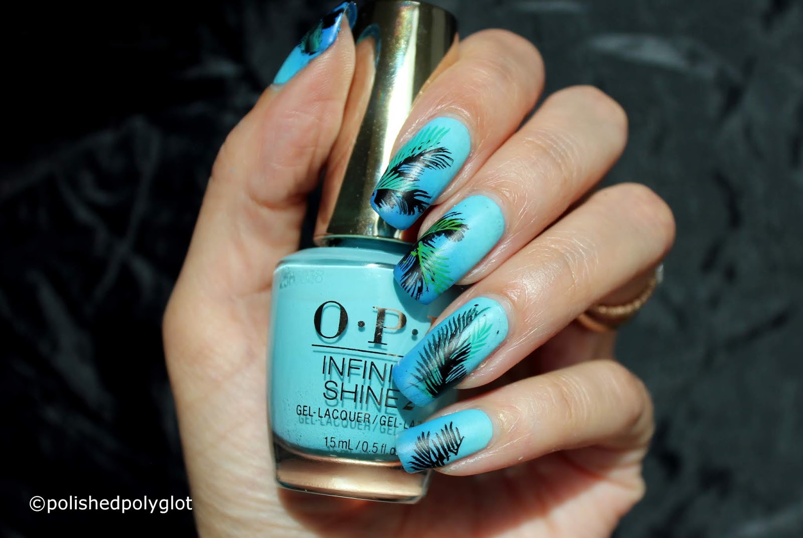 White And Blue Pom Tree Nails