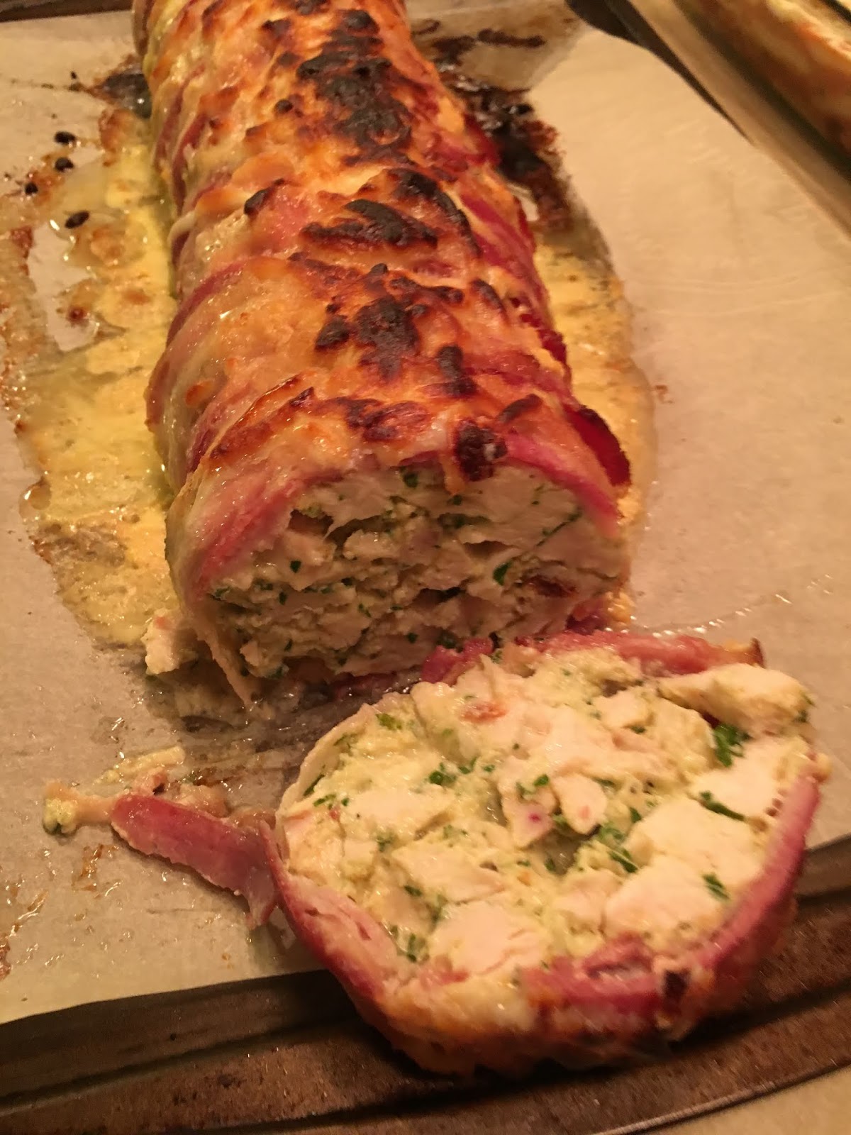 Bacon-wrapped chicken loaf