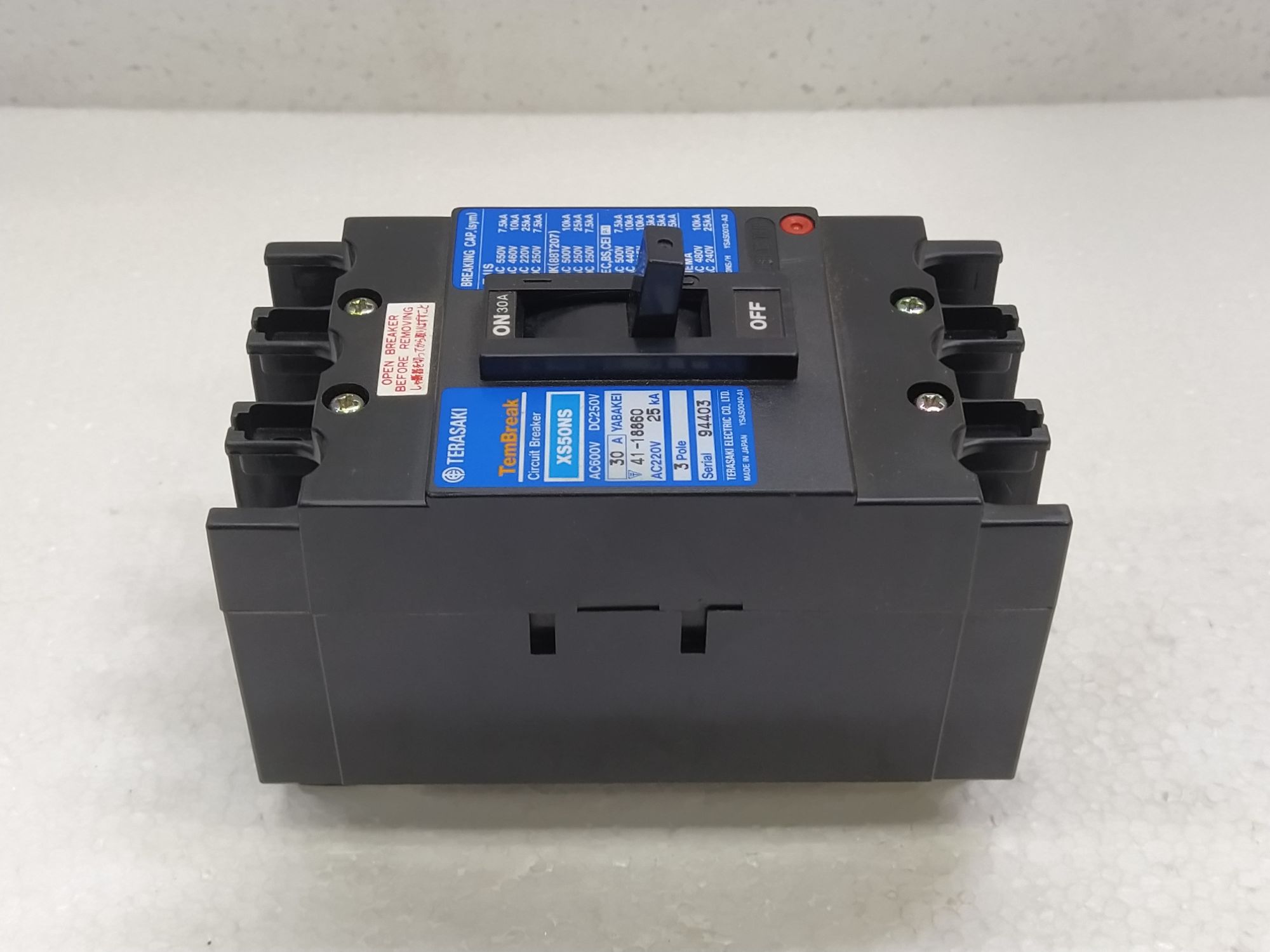 TERASAKI TEMBREAK XS50NS CIRCUIT BREAKER 30A AC600V DC250V 3POLE