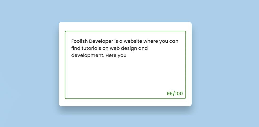 Javascript Limit Characters in textbox with HTML & CSS Javascript Limit Characters in textbox with HTML & CSS