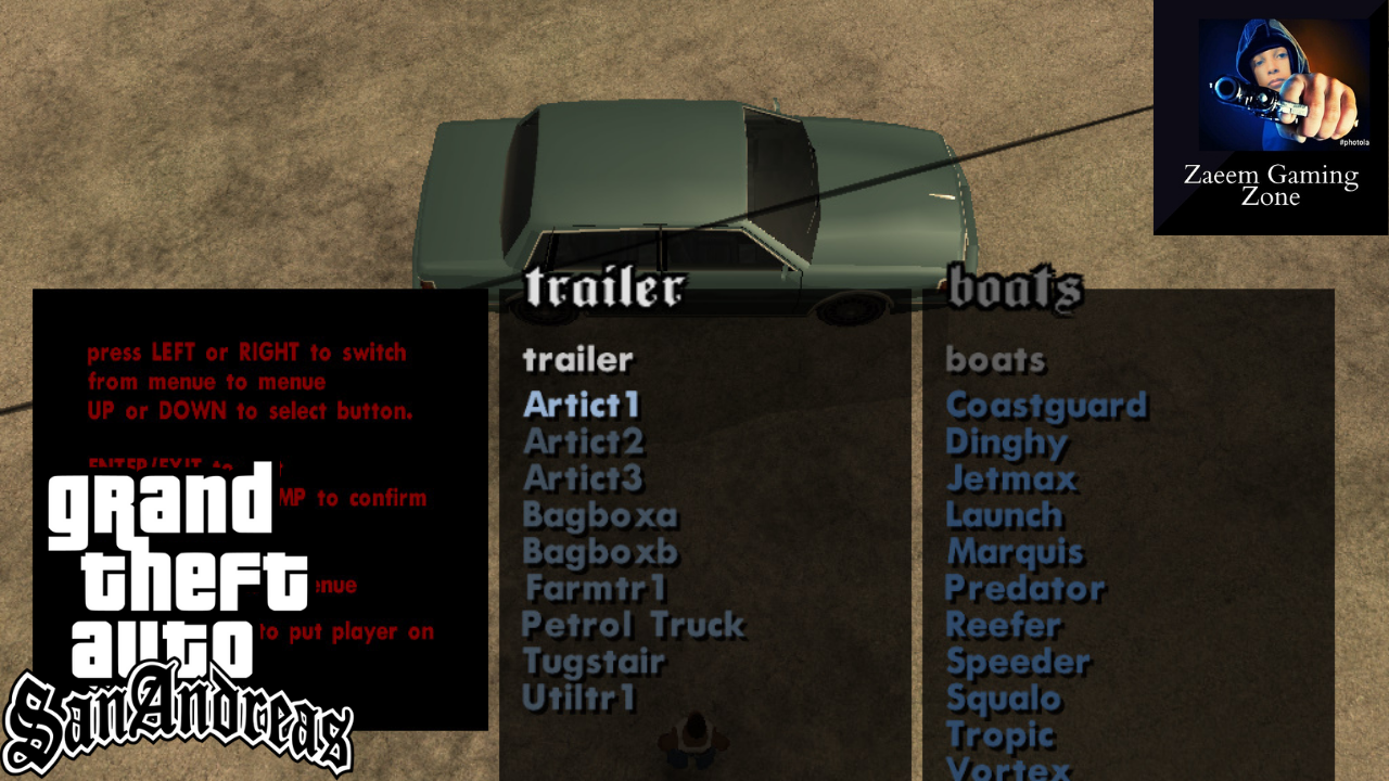 Car Spawner Mod for GTA San Andreas - Zaeem Gaming Zone