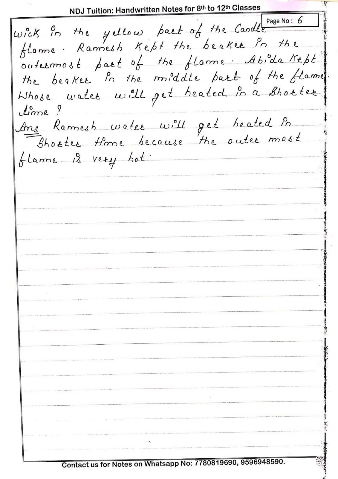 Combustion and Flame Handwritten Notes for 8th Class Science