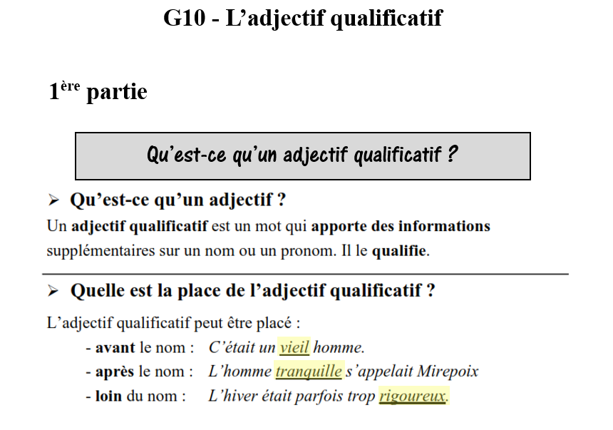 Ecole du Tambour: Grammaire G10 - L'adjectif qualificatif