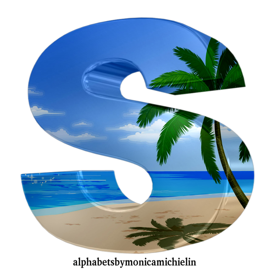 M. Michielin Alphabets: BEACH SAND BLUE WATER PALM TREE CARTOON 3D FONT ...