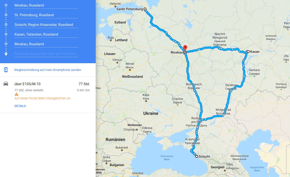 Road to Moscow 18: Reiseroute