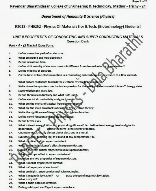 Bala Bharathi And Physics: R2013 - PH6252 - Physics of Materials [For B ...