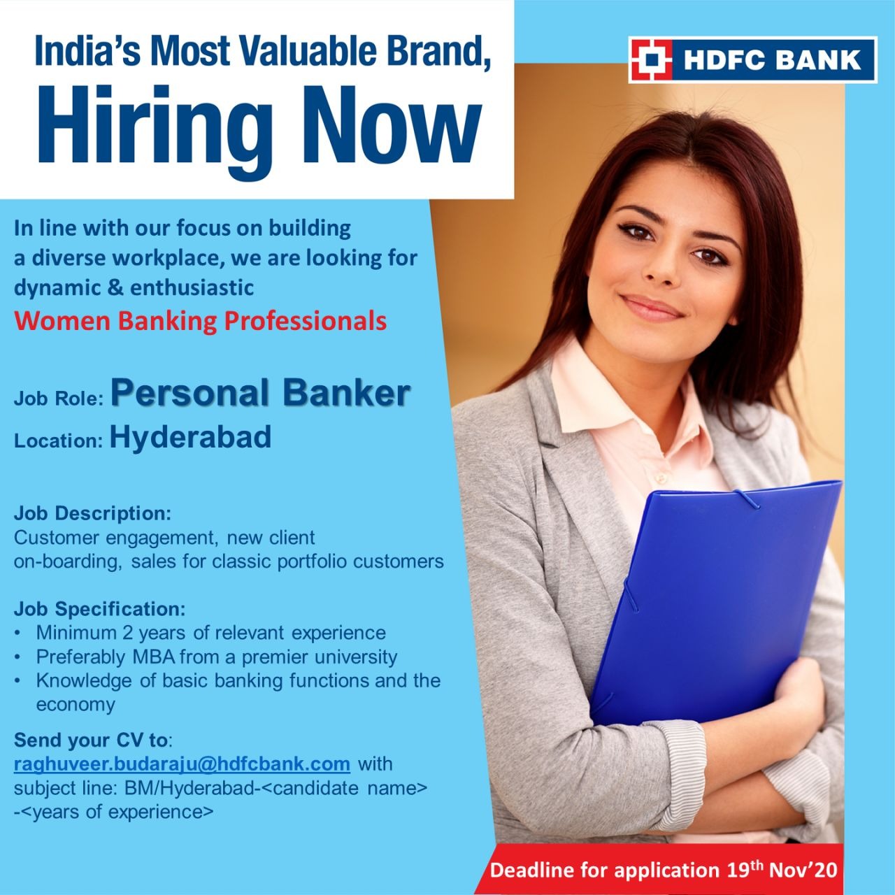 HDFC BANK - Hiring Women Banking Professionals - Apply Now - JOB ALERTS HUB