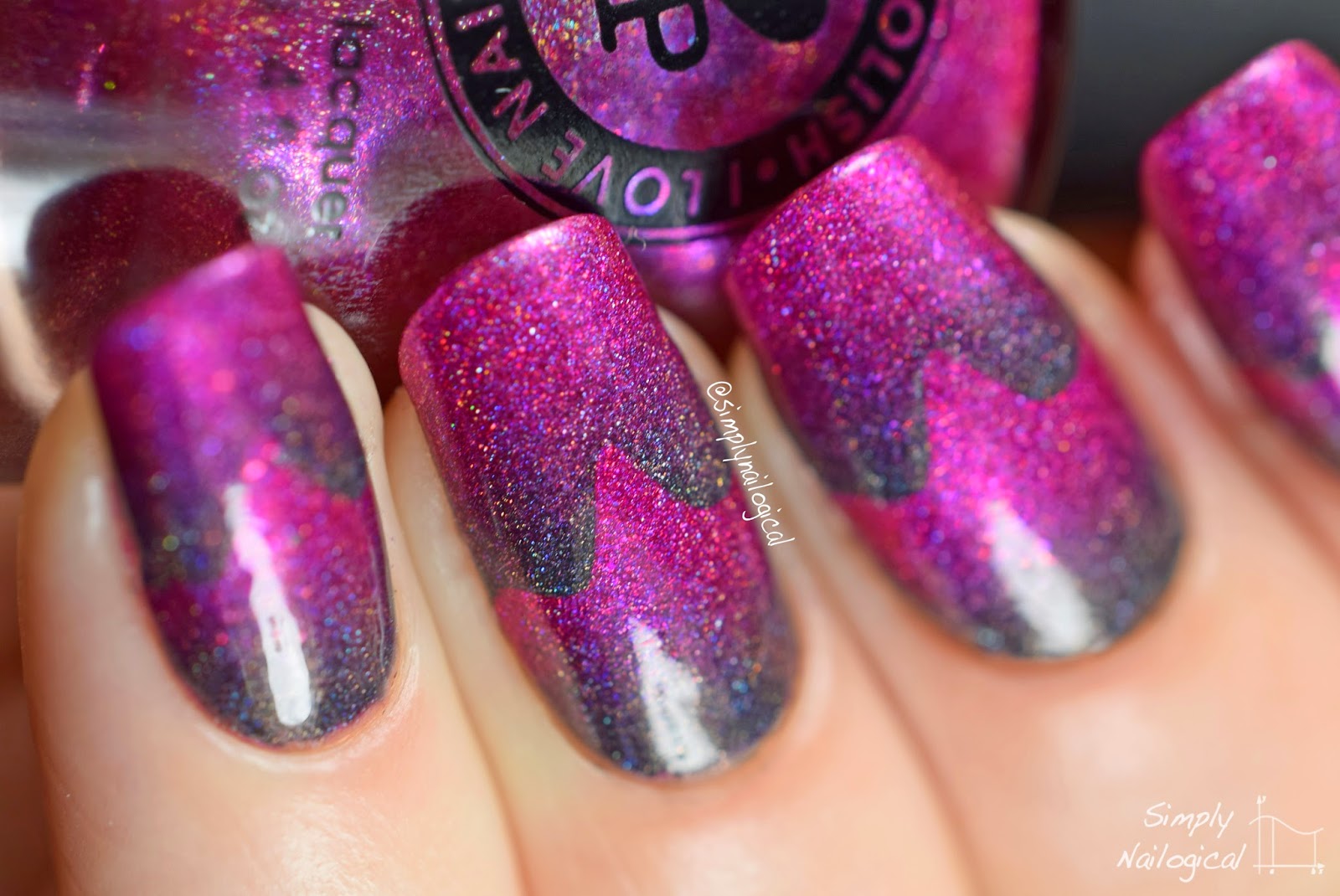 Simply Nailogical: Pink and grey holo fancy chevron scaled gradient