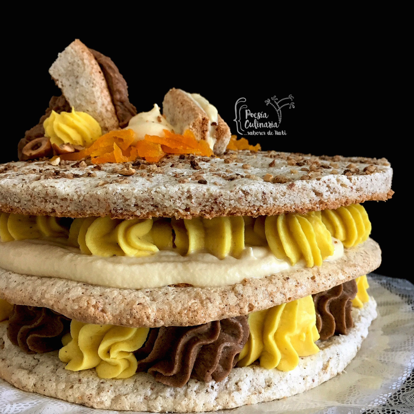 Poesía Culinaria . Sabores de Nati: Dacquoise de almendras, con ganache ...