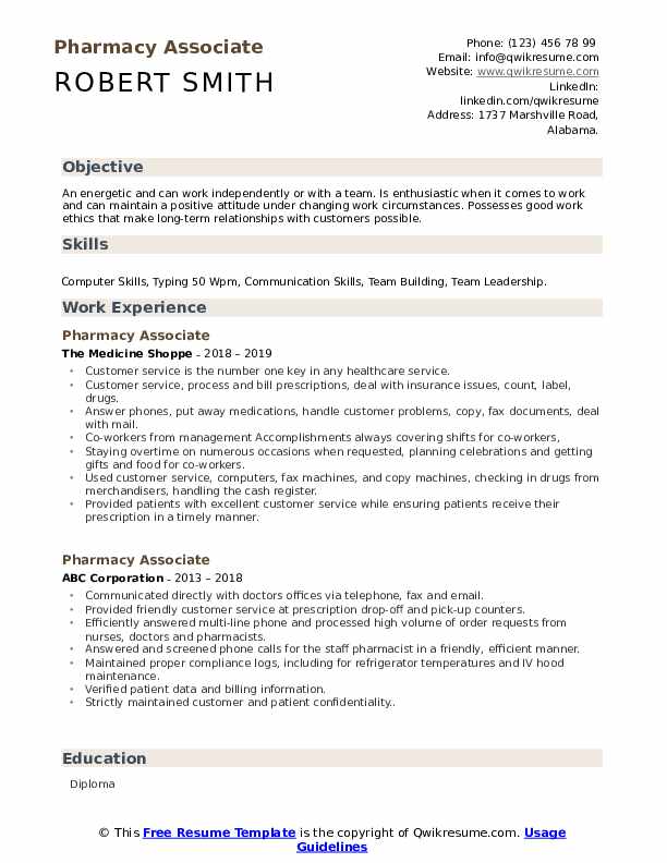 Associate Pharmacist Resume ~ Resume Letter
