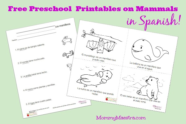 Mommy Maestra: Free Preschool Printables about Mammals...in Spanish