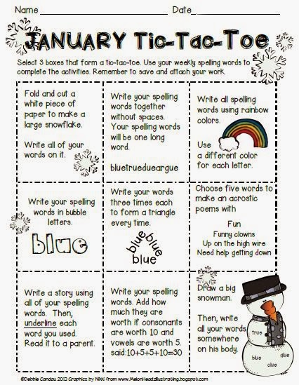 Sailing Through 1st Grade: January Spelling Tic-Tac-Toe