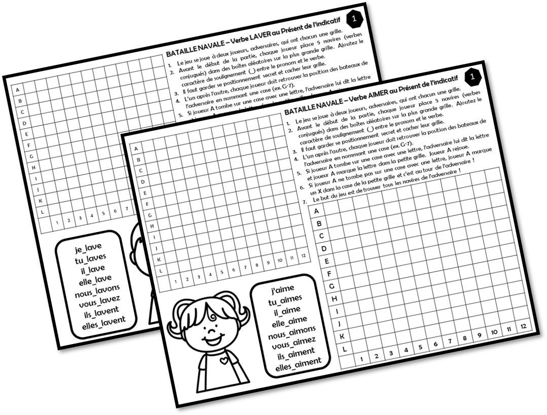 la classe de caro.: JEU de BATAILLE NAVALE Verbes du 1er groupe: AIMER ...