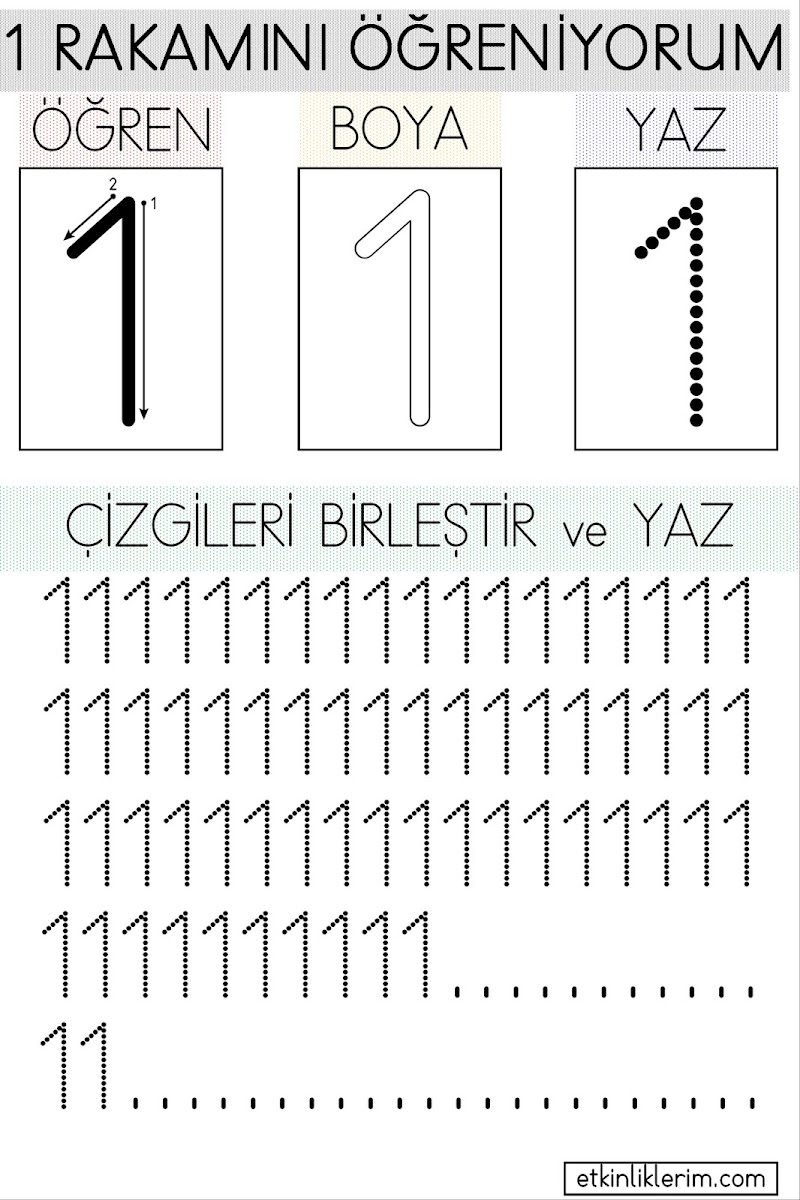 1 Sayısı Basit Çizgi Çalışması Rakam Etkinliği – Etkinliklerim.com