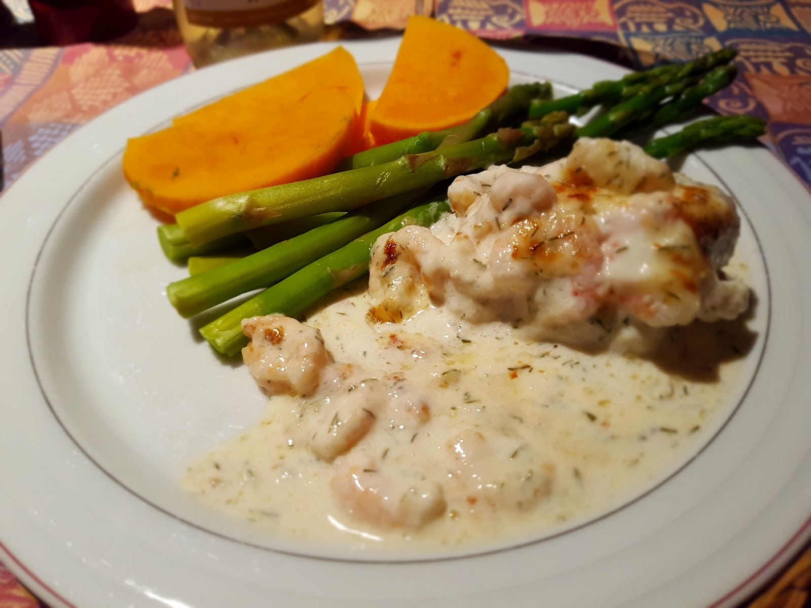 Rock Cod With Parmigiano and Shrimp Topping & trimmings
