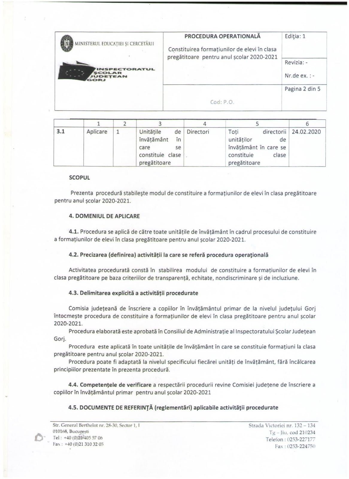 Scoala Gimnazială "Constantin Savoiu" Târgu-Jiu: PROCEDURA OPERATIONALA ...