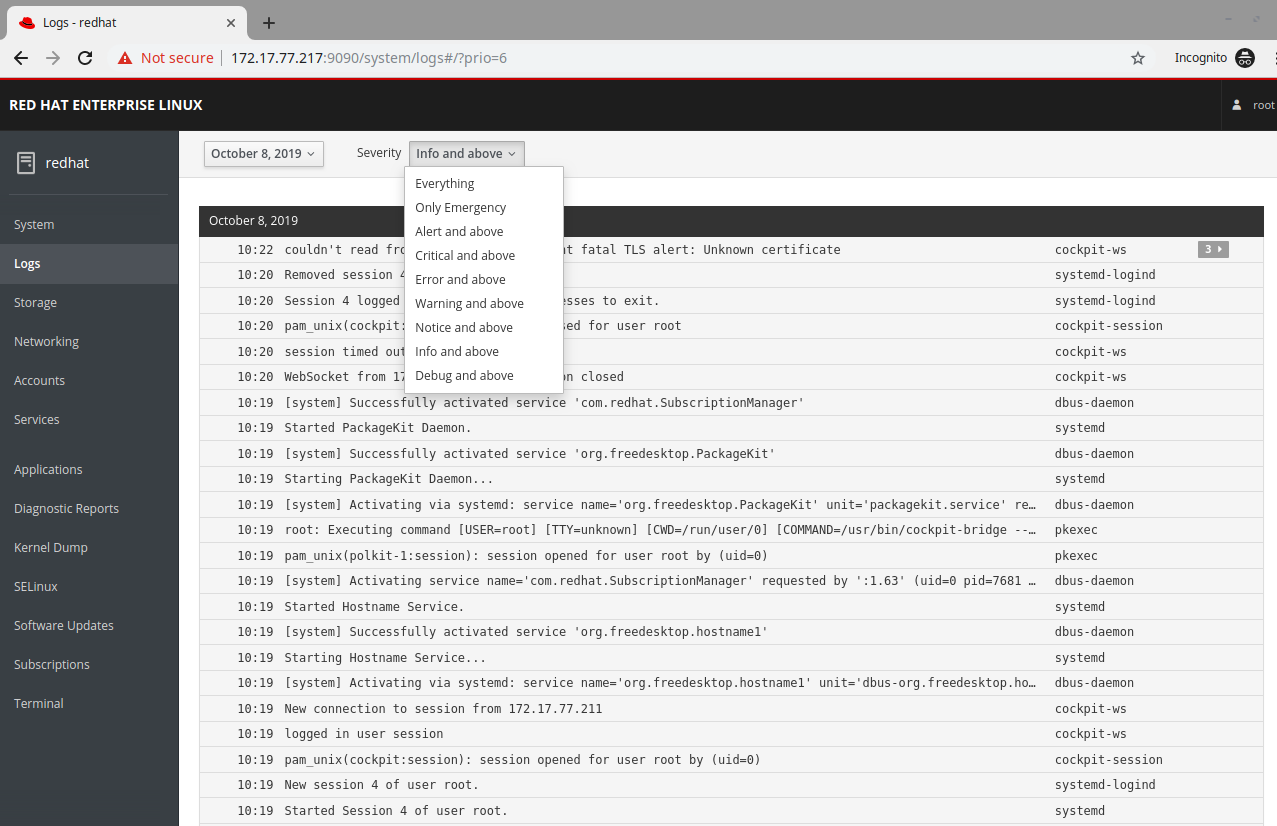 Redhat 8 Management Cockpit
