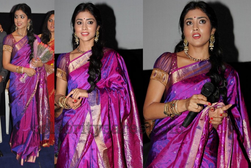 Shriya Saran in Purple Uppada Silk Saree - Saree Blouse Patterns