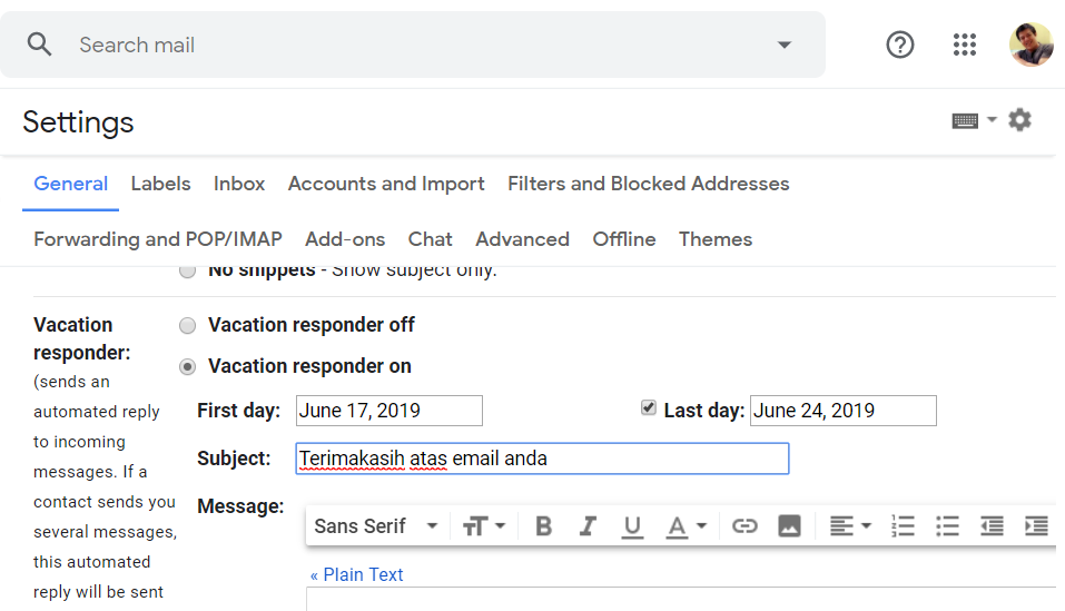 Membuat Balasan Secara Otomatis (Vacation Responder Email) Pada Gmail ...