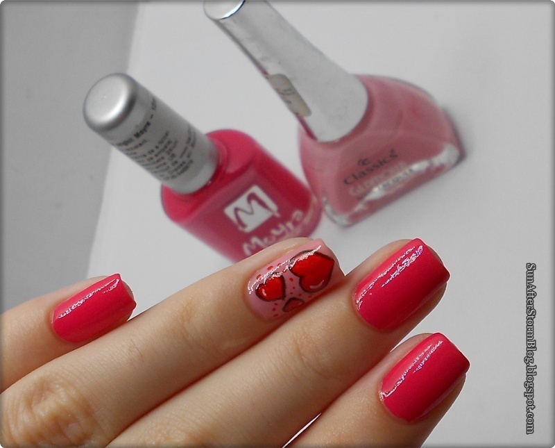 Unghii roz cu inimioare pentru Valentine's Day (Tutorial) ~ Sun after Storm