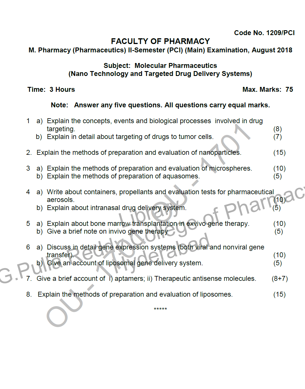 Osmania University M. Pharmacy (pharmaceutics) II-Semester (PCI) (Main ...