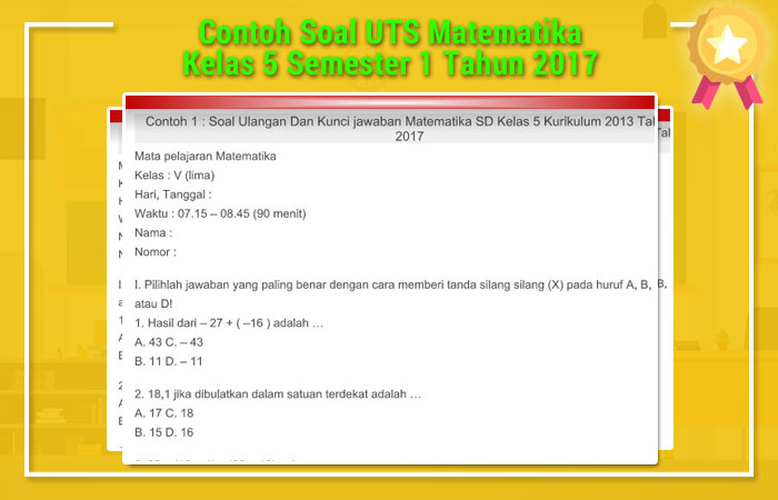 Contoh Soal UTS Matematika Kelas 5 Semester 1 Tahun 2017 - Biologizone