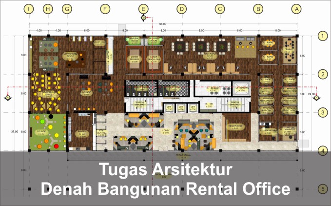Denah Bangunan Rental Office Tugas Mahasiswa Arsitektur - Arsimedia