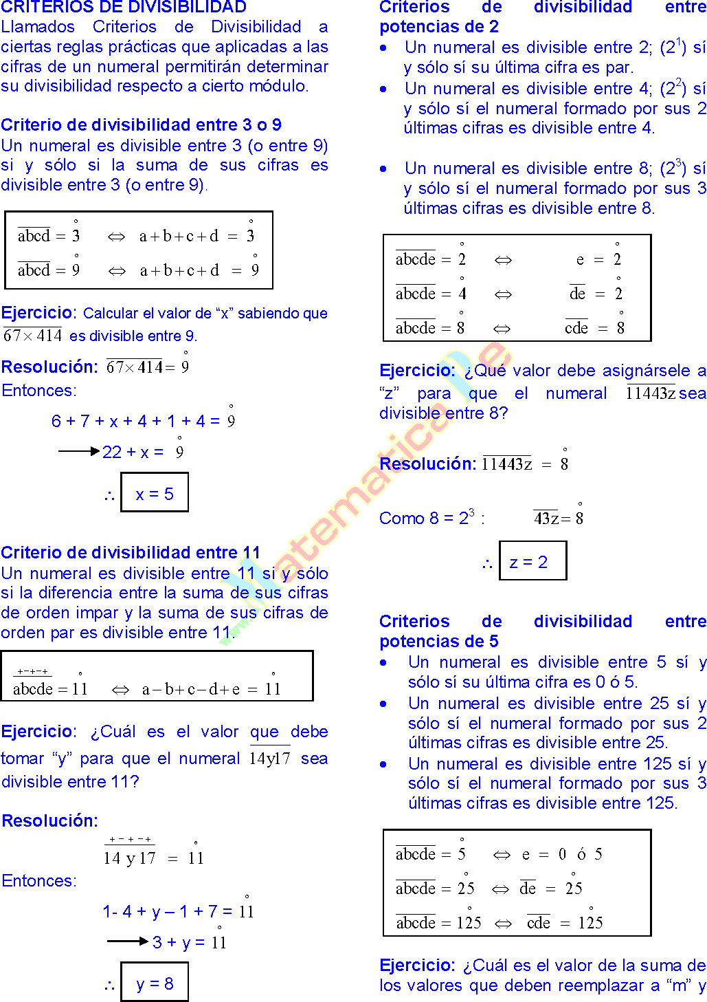 CRITERIOS DE DIVISIBILIDAD EJERCICIOS RESUELTOS DE ARITMÉTICA ...